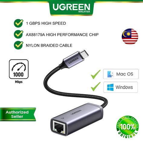 Ugreen Usb C To Ethernet Adapter Type C 1000mbps Thunderbolt 3 To Rj45 Gigabit Lan Network