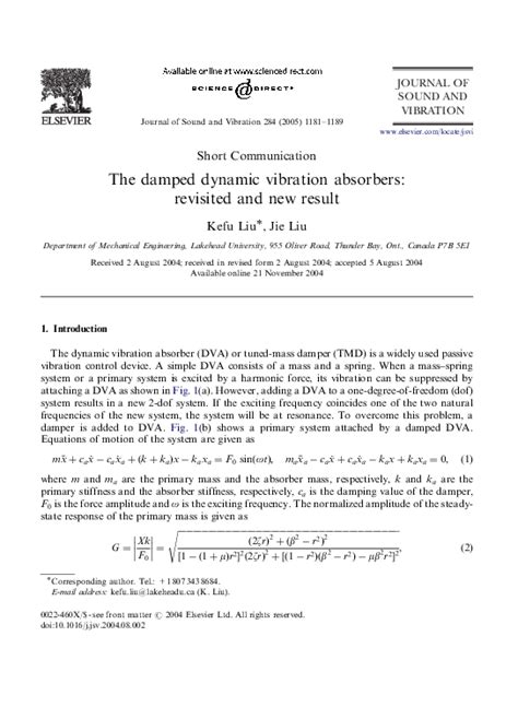 Pdf The Damped Dynamic Vibration Absorbers Revisited And New Result