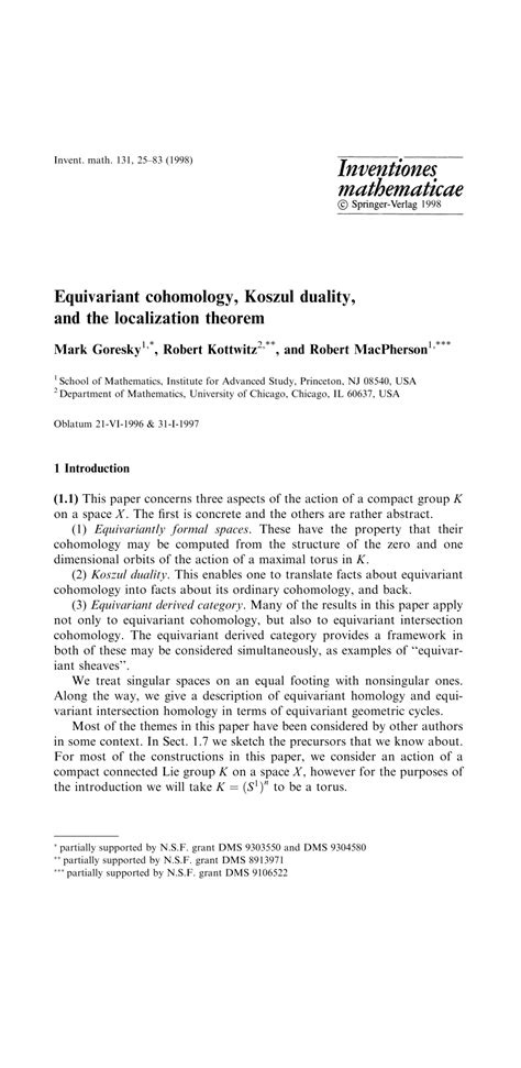 Pdf Equivariant Cohomology Koszul Duality And The Localization Theorem