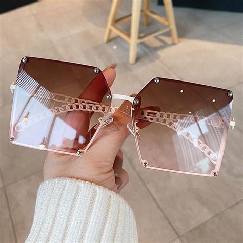 Oversize Gradient Rivet Alloy Chain Square Sunglass Artofit