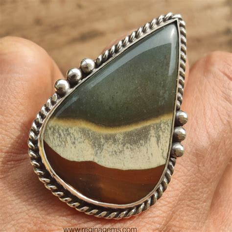 Large Owyhee Landscape Jasper Ring Polychrome Jasper Ring In 925