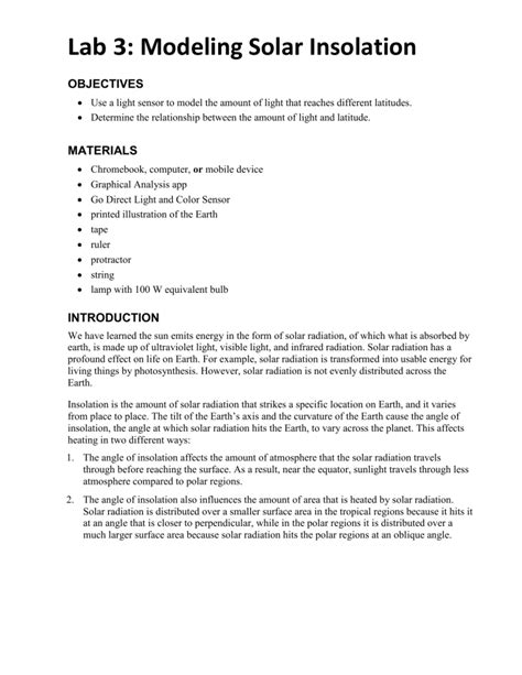 Solar Insolation Lab Modeling Light And Latitude