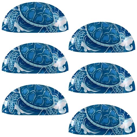Phooarto 6 Pcs Cup Drawer Pulls Blue Sea Turtle Wave Pattern Shell Shape Handles Cabinet Knobs