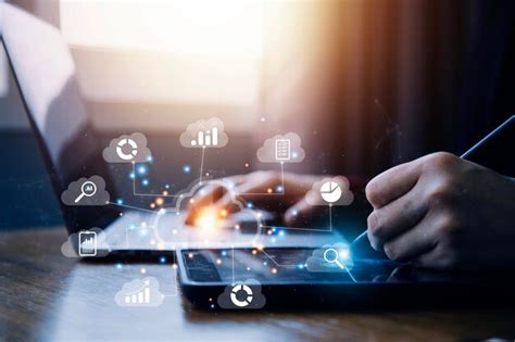 Premium Photo Man Use Laptop With Cloud Computing Diagram Show On