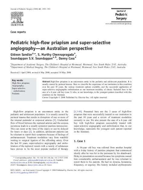 Pdf Pediatric High Flow Priapism And Super Selective Angiography—an