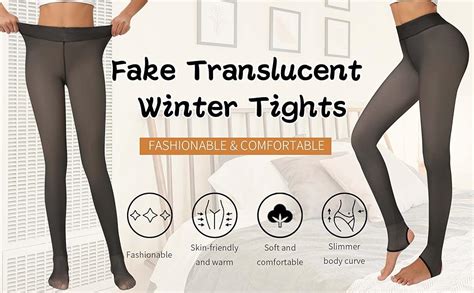 Documo Womens Fleece Lined Tights Fake Translucent Tights Thermal