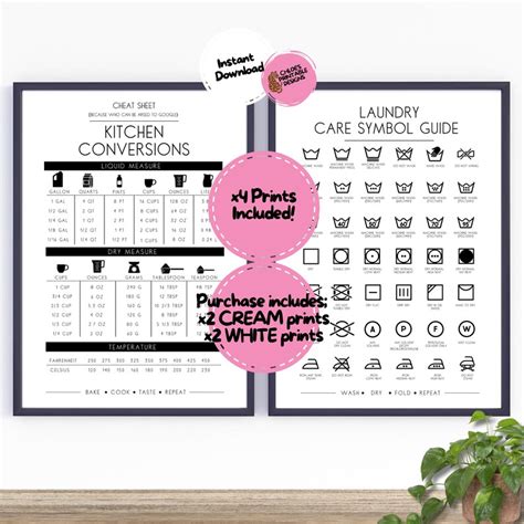 Kitchen Conversion Chart Printable Laundry Care Guide Art Utility