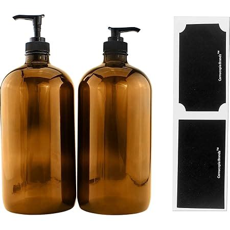 32 Ounce Amber Glass Lotion Pump Bottles 2 Pack Quart