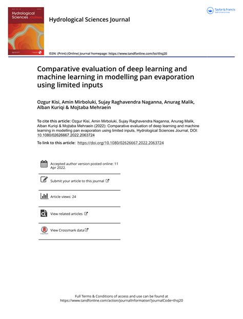 Pdf Comparative Evaluation Of Deep Learning And Machine Learning In Modelling Pan Evaporation