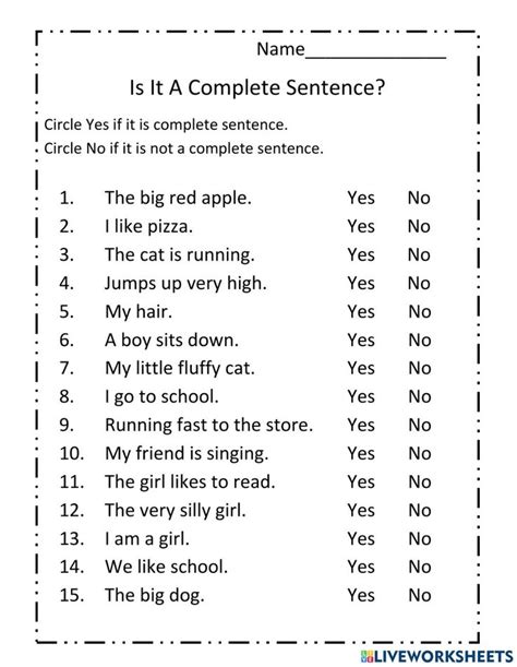 Is It A Sentence Interactive Worksheet Writing Complete Sentences