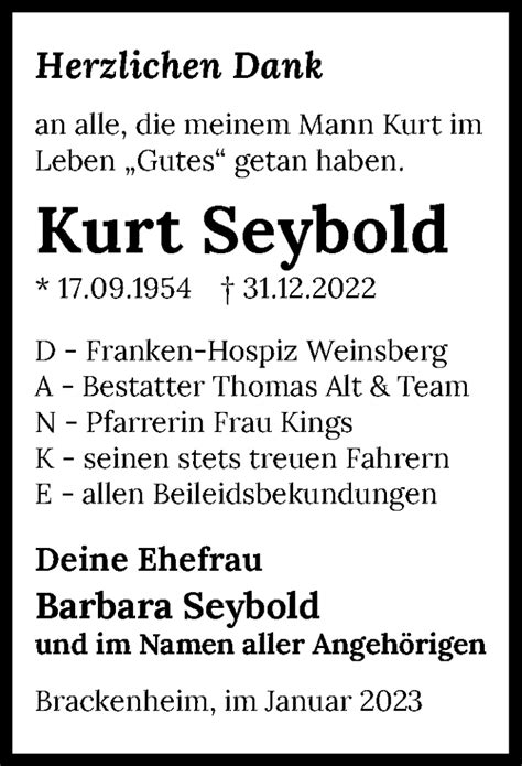 Traueranzeigen Von Kurt Seybold Trauerundgedenken De