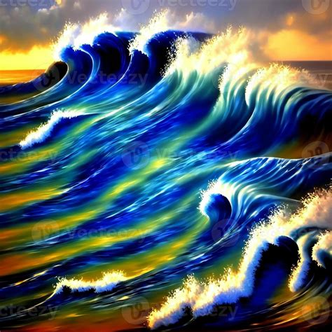 Colorful Ocean Waves Illustration Colorful Sea Waves Oil Painting Work