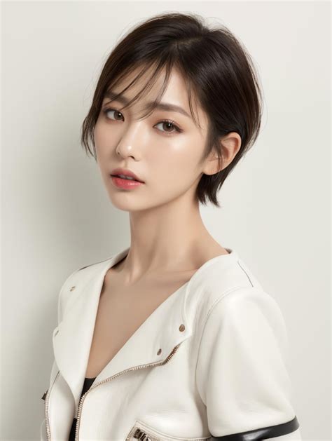 Premium Photo Portrait Of Beautiful Women With Pixie Cut Wearing Black Leather Moto Jacket