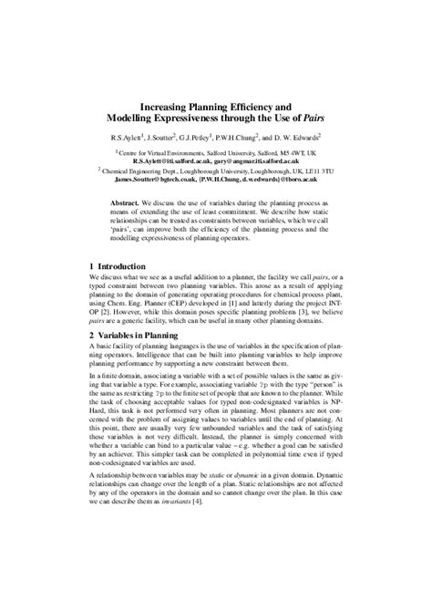 Pdf Increasing Planning Efficiency And Modelling Expressiveness