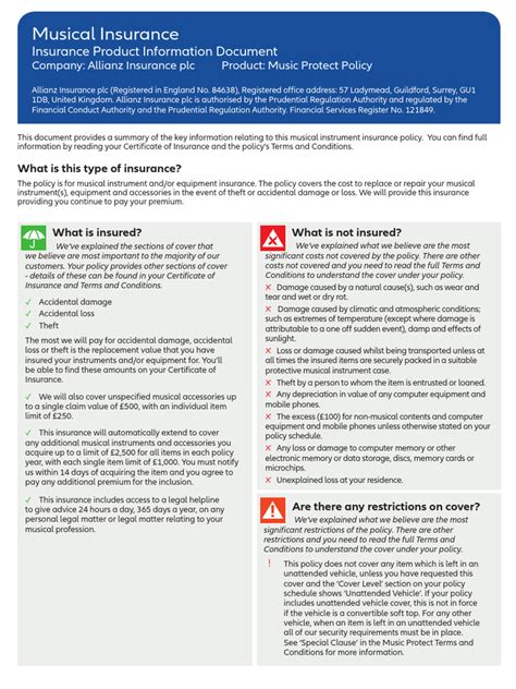 Musical Insurance Insurance Product Information Document Pdf