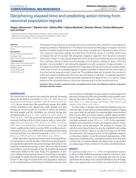 Pdf Deciphering Elapsed Time And Predicting Action Timing From Neuronal Population Signals
