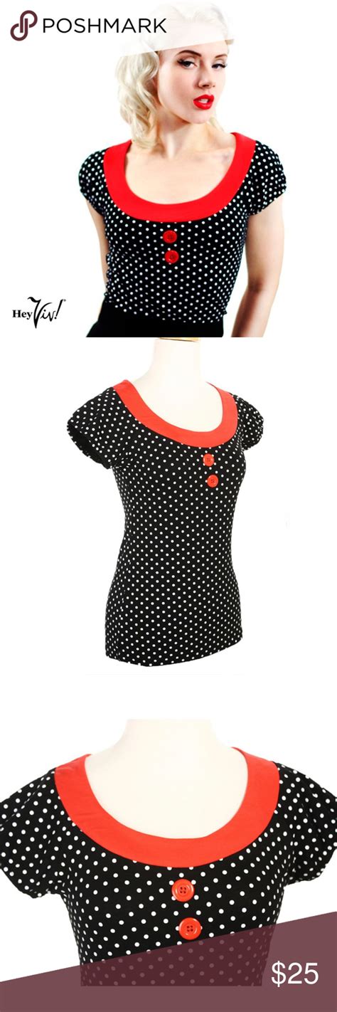 Beki Top Black And White Polka Dot Red Trim Sz S Sourpuss Clothing