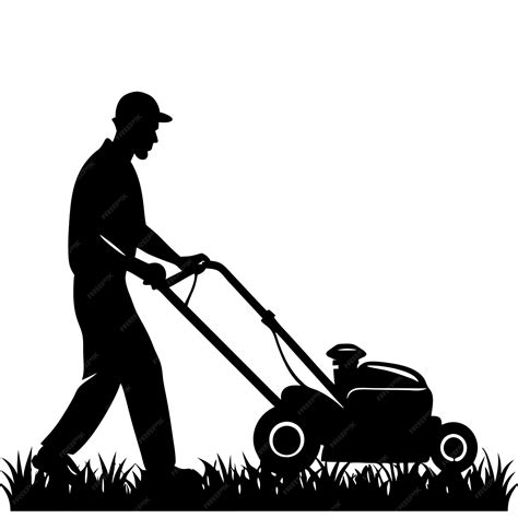 A Silhouette Of A Man Mowing Grass With A Lawn Mower Premium Ai