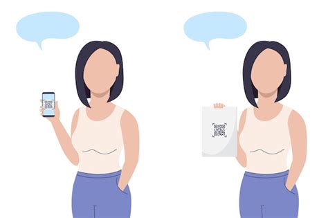 Premium Vector Girl Shows The Qr Code On The Smartphone Screen And On