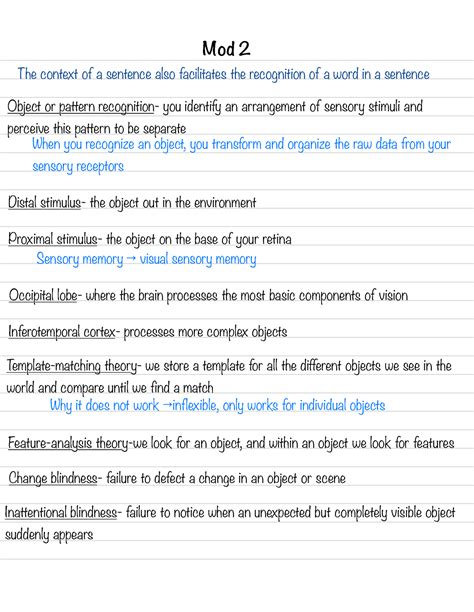 Cog Psych Mod 2 Vocab For Recognition Theories Related To Sight Mod 2 The Context Of A