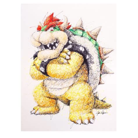 Bowser Print Of Ink Drawing Etsy