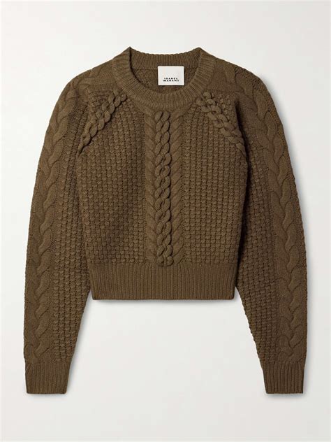 Isabel Marant Obrero Cropped Cable Knit Merino Wool Sweater Net A Porter