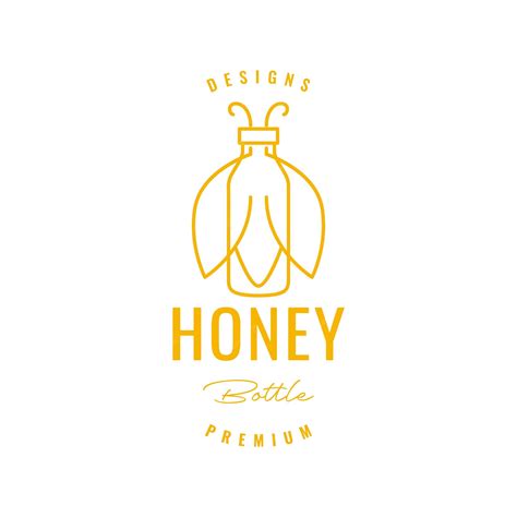Premium Vector Bee Wings With Honey Bottle Nutrition Line Hipster