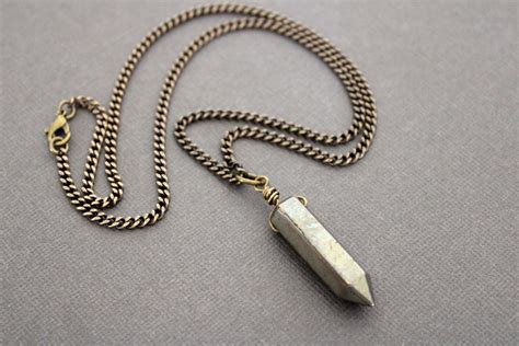 Mans Pyrite Necklace With Solid Brass Curb Chain Wire Wrapped Etsy