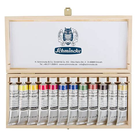 Schmincke Calligraphy Gouache Wood Box Set Of 12 Colors 20ml Tubes