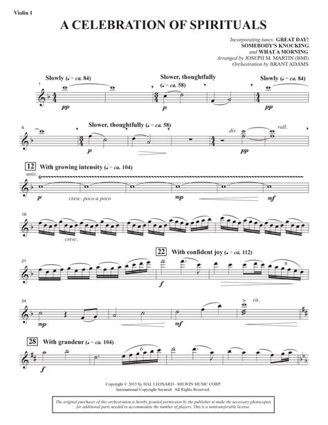 A Celebration Of Spirituals Violin 1 By Joseph M Martin Choir