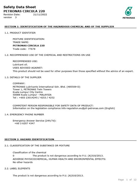 Sds Circula 220 Eng Pdf Dangerous Goods Toxicity