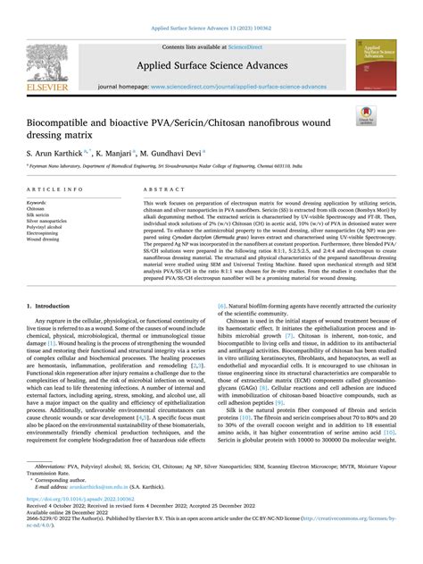 Pdf Biocompatible And Bioactive Pva Sericin Chitosan Nanofibrous