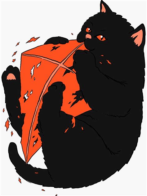 Cat And Kite Black Cat And Orange Kite Sticker For Sale By Breathlessmouse Redbubble