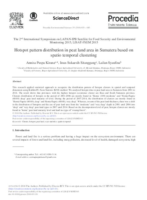 Pdf Hotspot Pattern Distribution In Peat Land Area In Sumatera Based