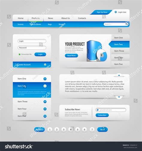Web Ui Controls Elements Gray And Blue 1 Navigation Bar Buttons