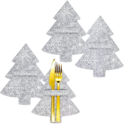 Papierdrachen Kerstdecoratie Vilt Bestekhouder Motief Dennenboom Grijs Met Bol