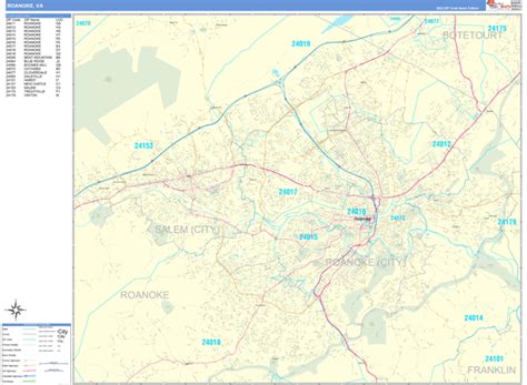 Roanoke Virginia Zip Code Wall Map Basic Style By Marketmaps Mapsales