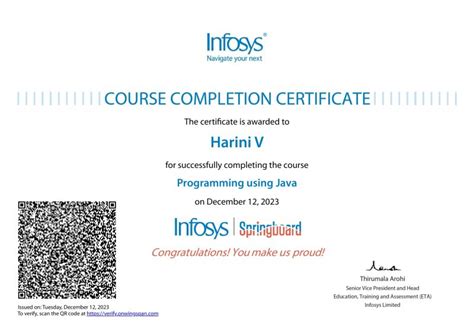 v harini on linkedin happy to share my course completion certificate from infosys springboard