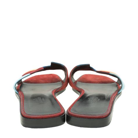 Hermes Multicolor Velvet Goatskin Patchwork Oran Sandals 385 The Closet