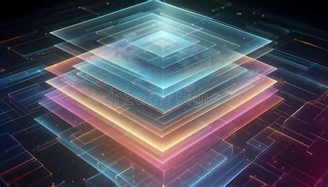 Layers Of Translucent Holographic Panels Floating In 3d Glowing Softly Stock Illustration