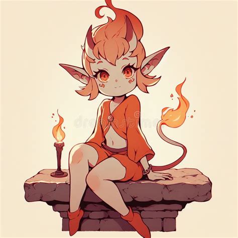 Chibi Demon With Fiery Wings And Tail Stock Illustration Illustration
