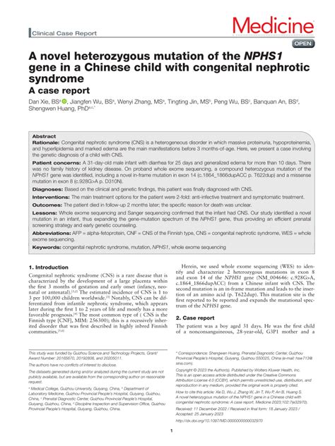Pdf A Novel Heterozygous Mutation Of The Nphs1 Gene In A Chinese