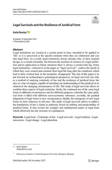 Pdf Legal Survivals And The Resilience Of Juridical Form