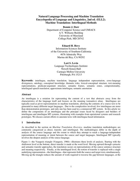 Pdf Natural Language Processing And Machine Translation Encyclopedia Of Language And