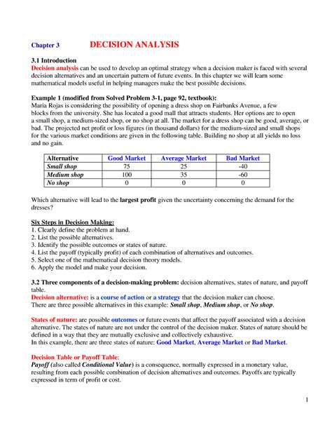 Unit 2 Chapter 3 Note Decision Analysis Chapter 3 Decision