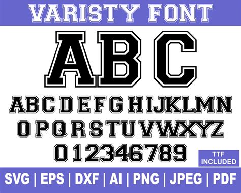 Varsity Font Svg Png Ttf College Sports Alphabet Digital Download