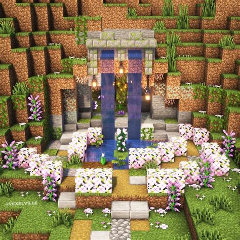 Minecraft Waterfall Over Cave Idea 💡 In 2025 Minecraft Fountain