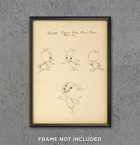 Orange Bird Model Sheet Poster Print Concept Art Reproduction Sketch