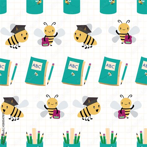 Cute Busy Bees With Books Bags And Pencils Going Back To School Design