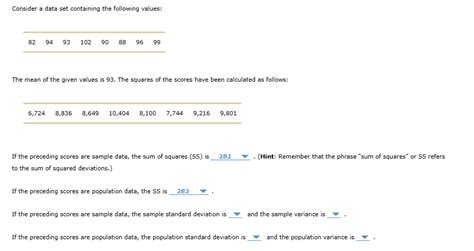solved consider a data set containing the following values